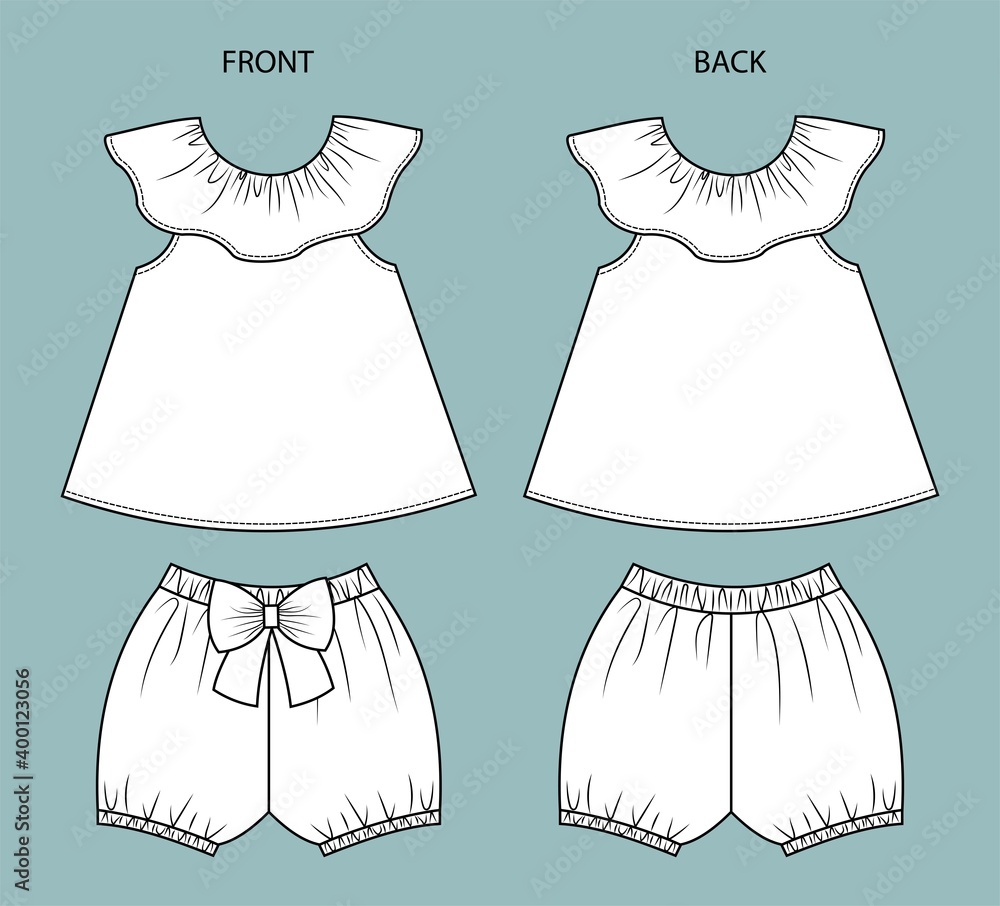 set of baby girl clothes front and back view. baby wear isolated. Stock ...
