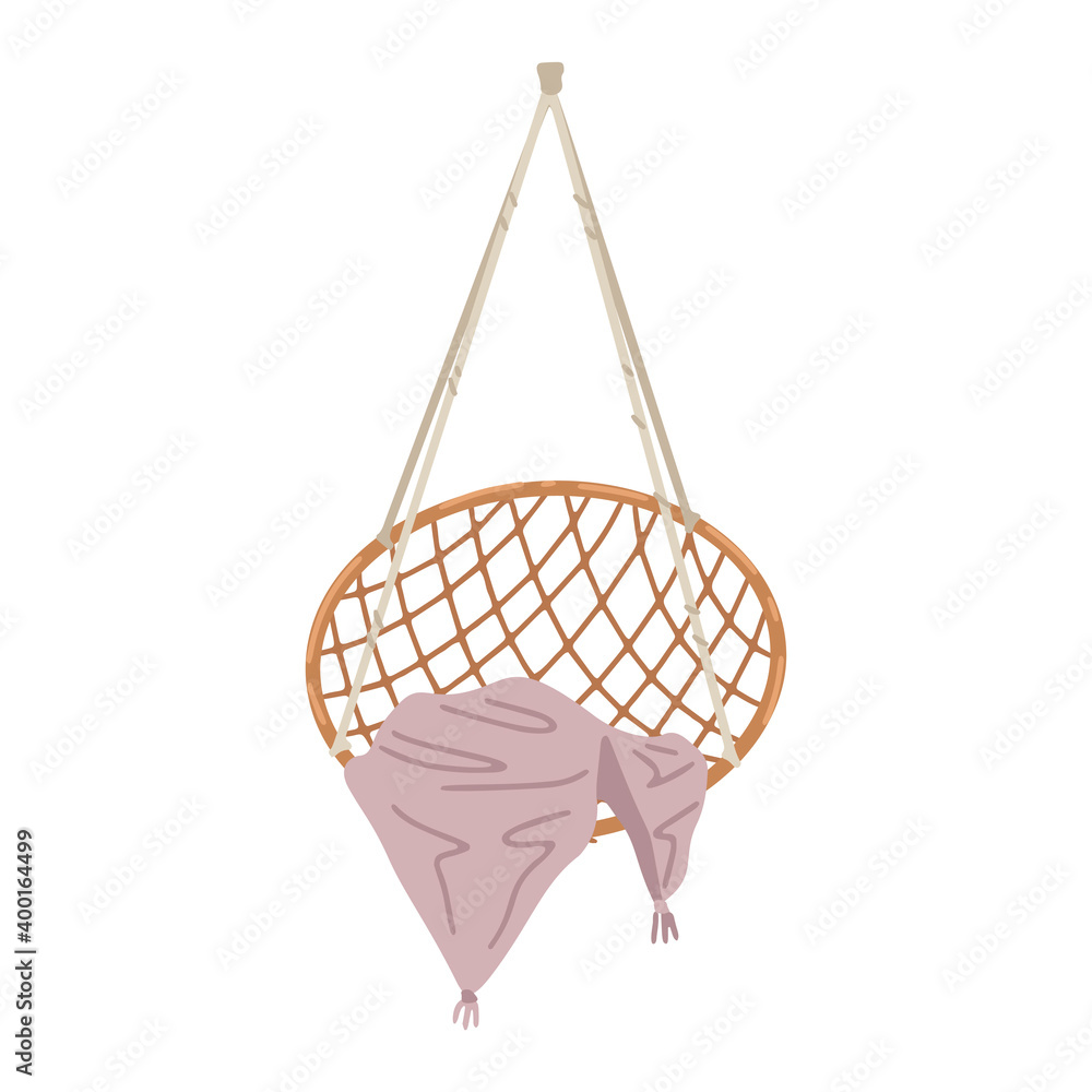 Hanging rattan swing chair. Wicker furniture. Vector simple drawing ...