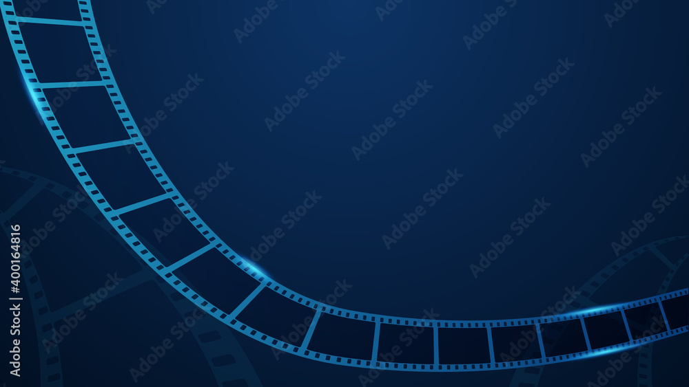 Realistic 3d Film strip in perspective on blue background with place ...