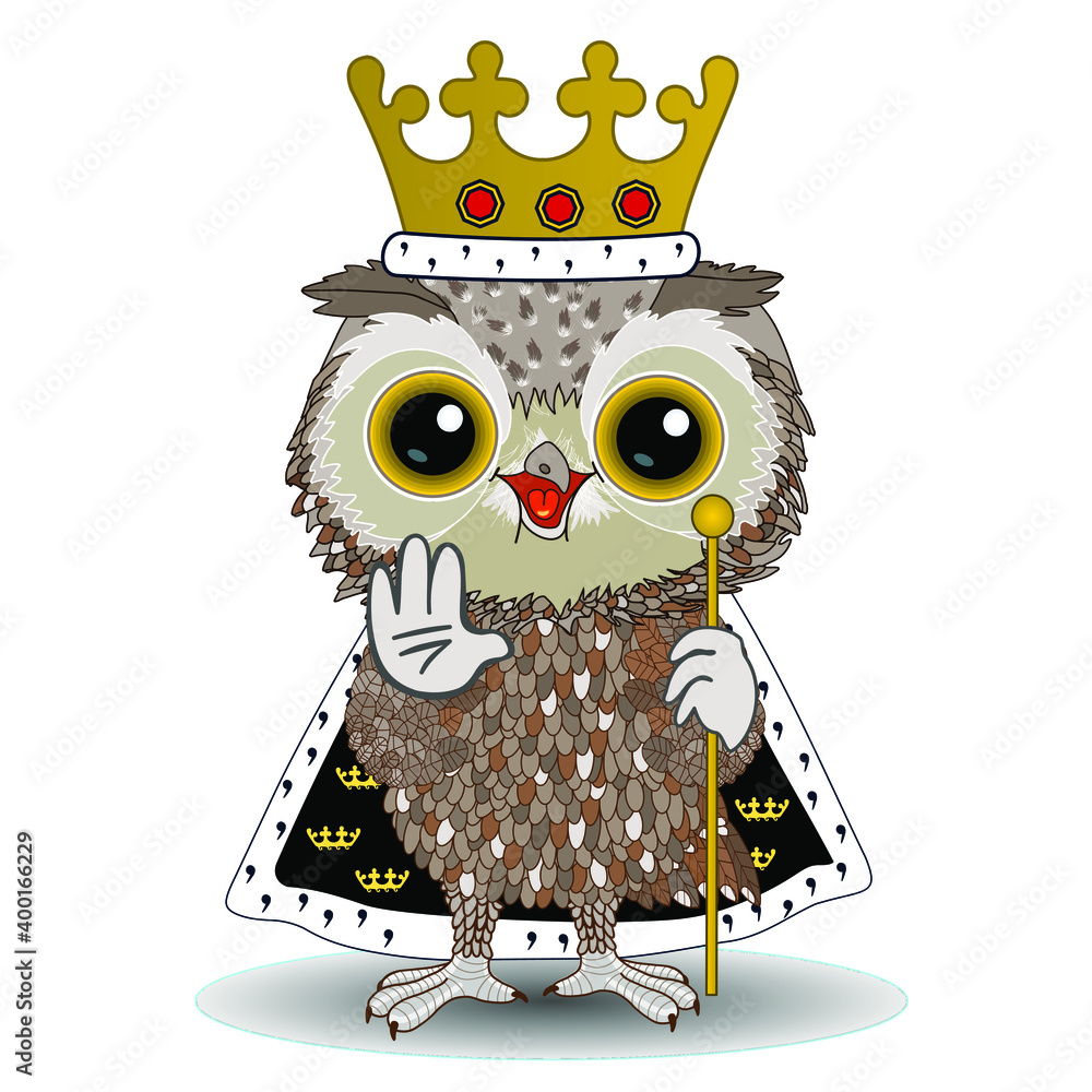 emoji with happy medieval owl king or emperor wearing his royal regalia ...