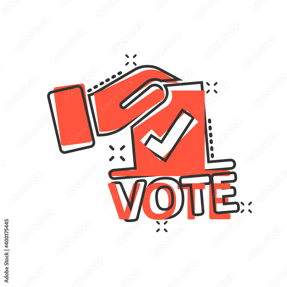 Vote icon in comic style. Ballot box cartoon vector illustration on ...