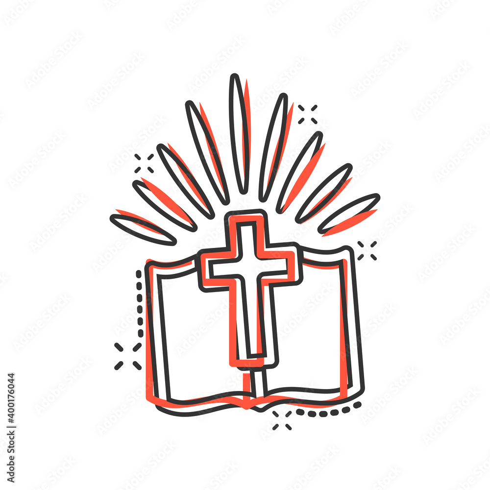 Bible book icon in comic style. Church faith cartoon vector ...