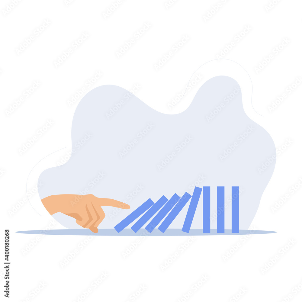 Finger causing domino falling down. Concept of business, consequence ...