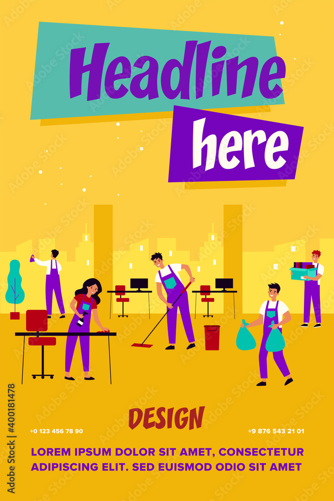 Cleaning staff team working in office isolated flat vector illustration ...