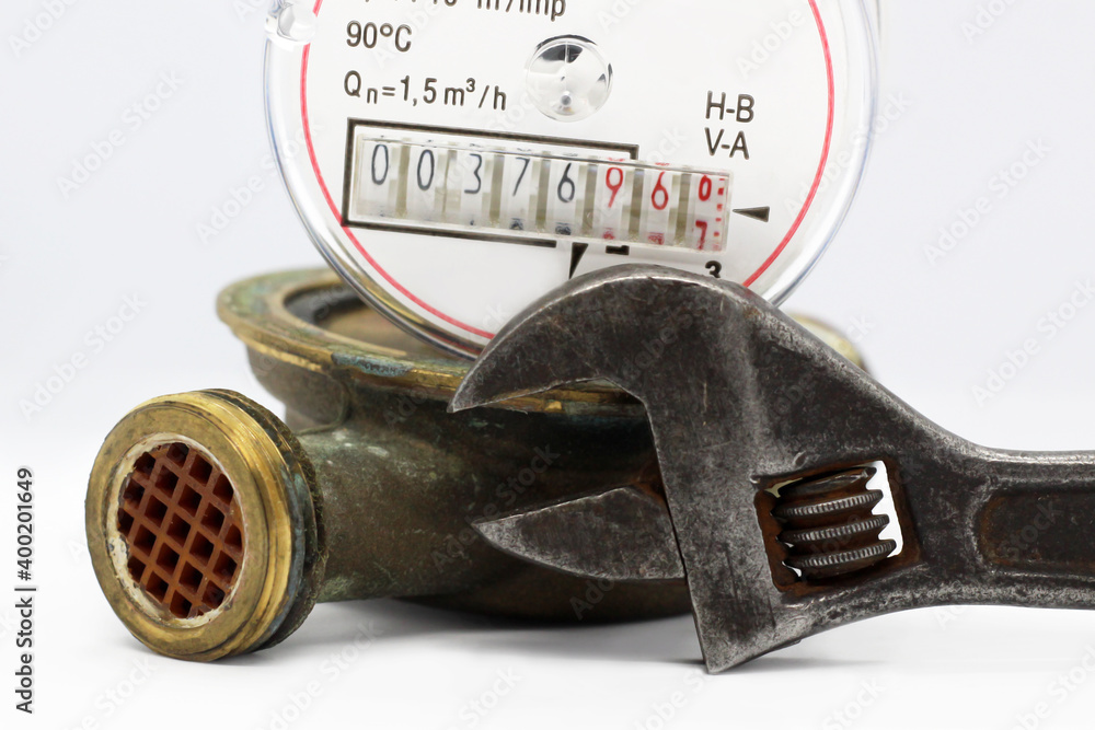 water meter and replacement and repair tool. Accounting for natural resources. Stock Photo ...