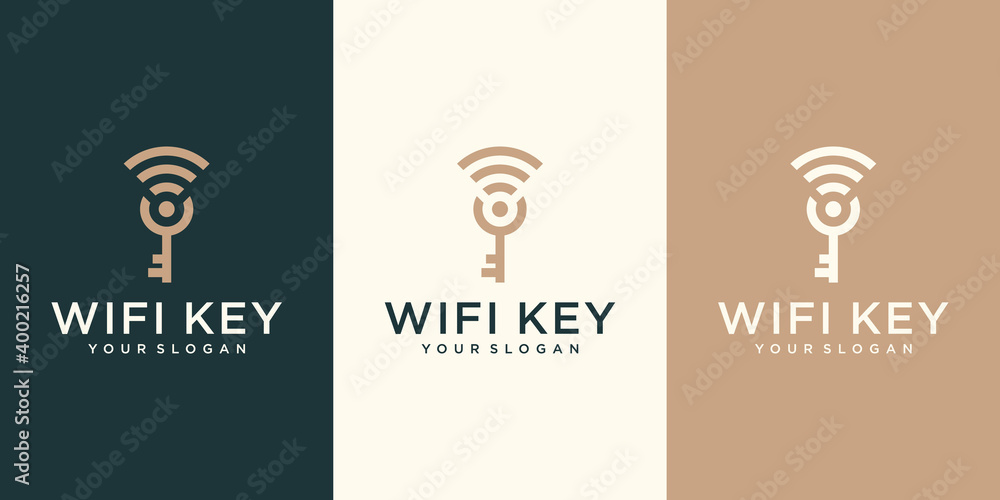wifi key logo design template. combination of wifi and keys Stock ...