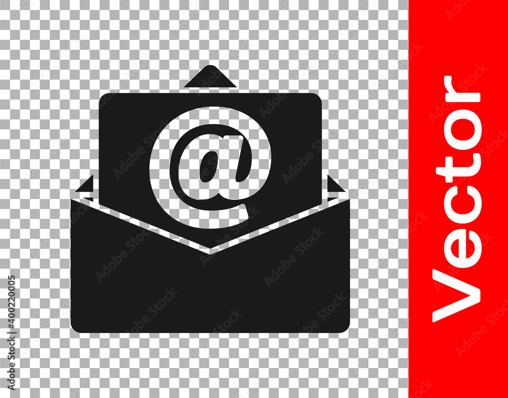 Black Mail and e-mail icon isolated on transparent background. Envelope ...