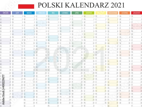 Polish Calendar 2021, Kalendarz polski 2021, monthly planning, color ...