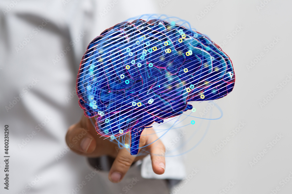Human brain activity with plexus lines.. External cerebral connections ...