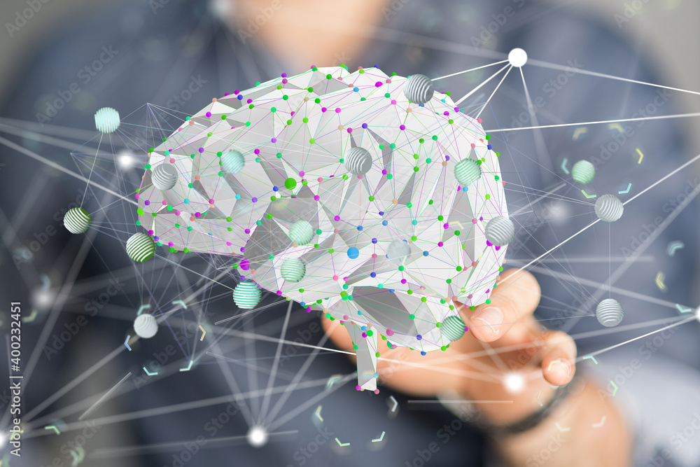 Human brain activity with plexus lines.. External cerebral connections ...