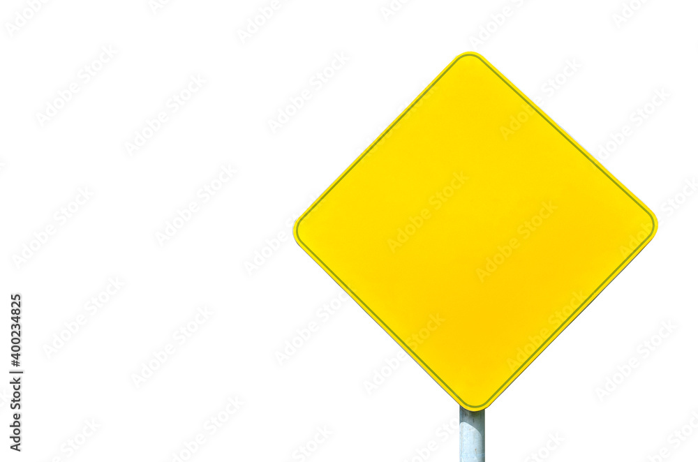 Yellow road sign on a white background. The yellow background on the ...
