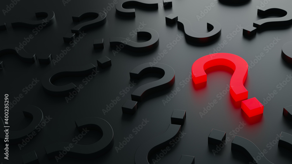Red trendy question mark on a background black and grey signs. 3D ...