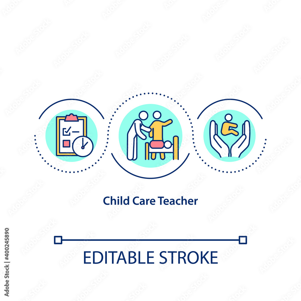 Child care teacher concept icon. Providing for children basics needs ...