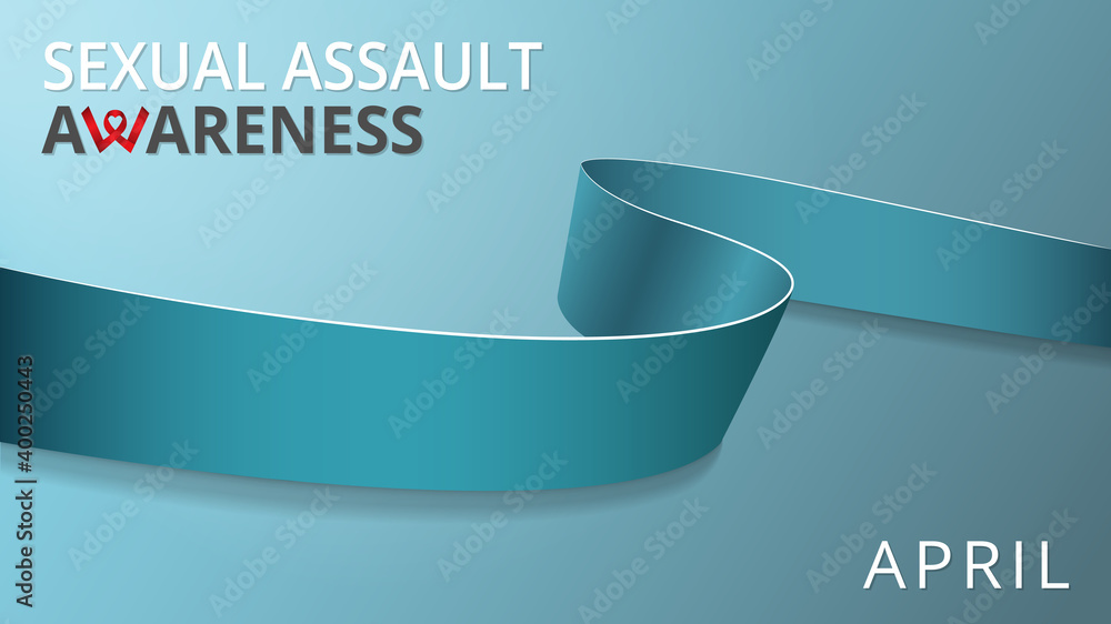 Realistic teal ribbon. Awareness sexual assault month poster. Vector ...
