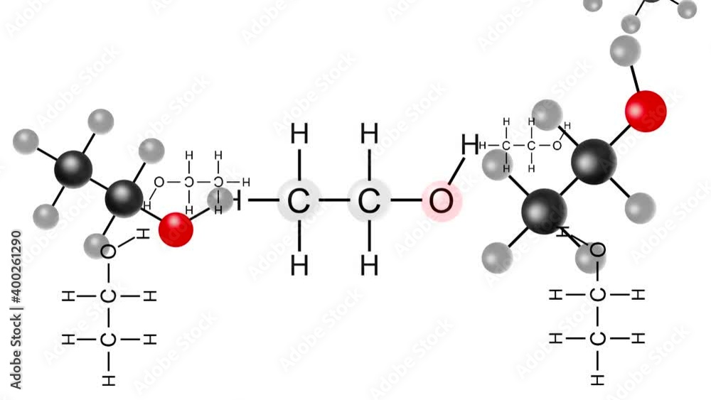 Animation with ball-and-stick model and structural formula of alcohol ...