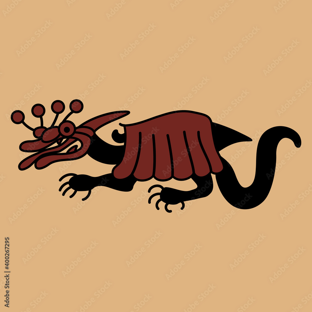 Fantastic dragon. Native American art of Moche Indians. Monster animal ...