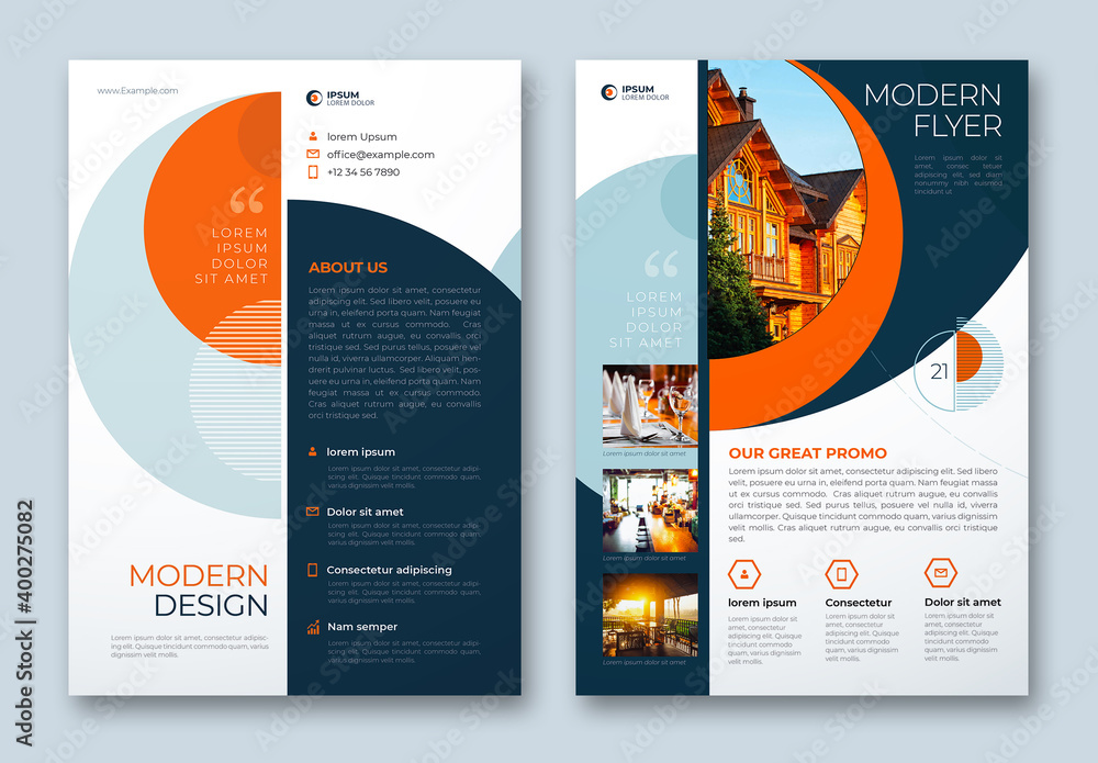 Flyer Layout with Orage Layered Circle Shapes Stock Template | Adobe Stock