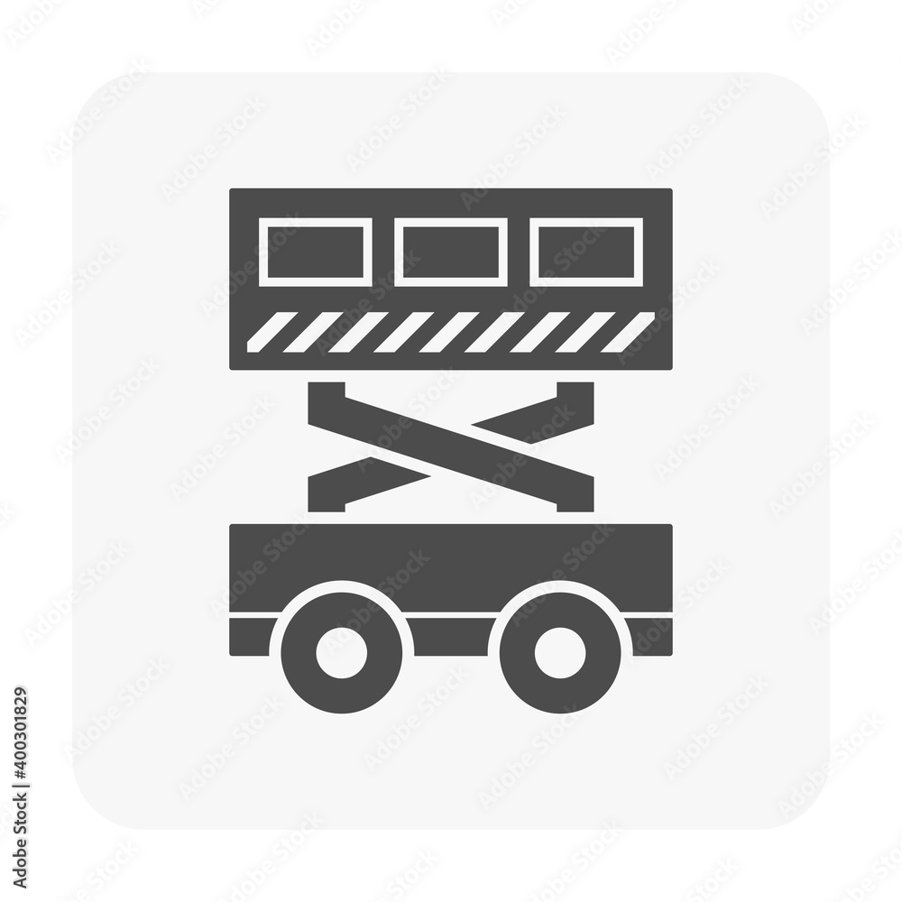 Naklejka Scissor lift vector icon. Elevating work platform or elevator ...