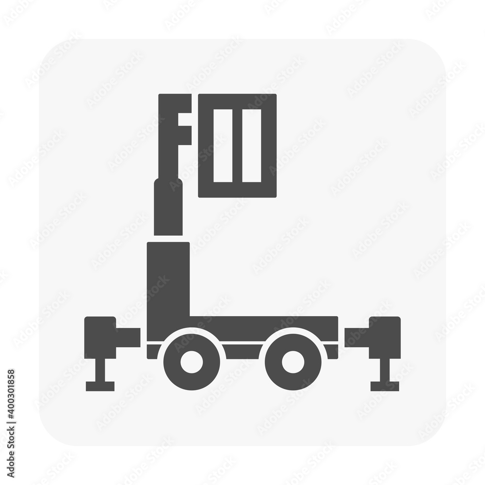 Elevating lift, vertical small man lift or personal lift vector icon ...