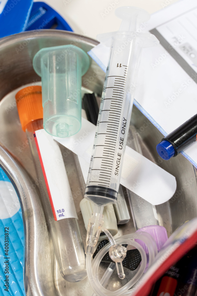 Syringe and Blood collection tube equipment for blood drawing Stock ...