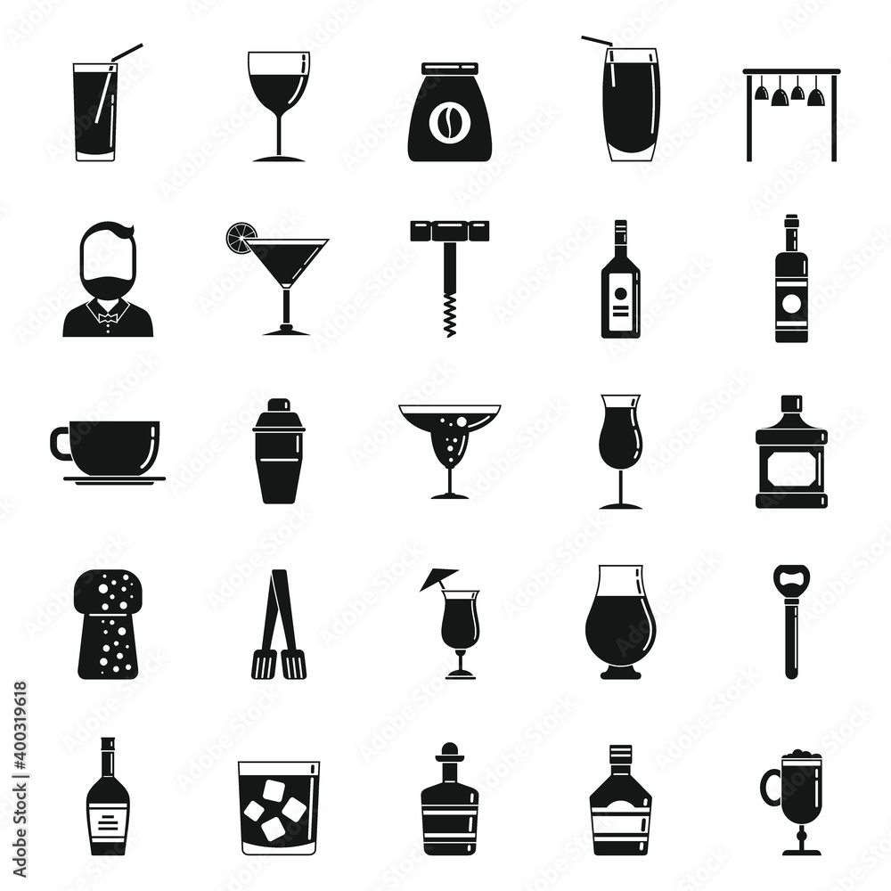 Bartender tools icons set. Simple set of bartender tools vector icons ...