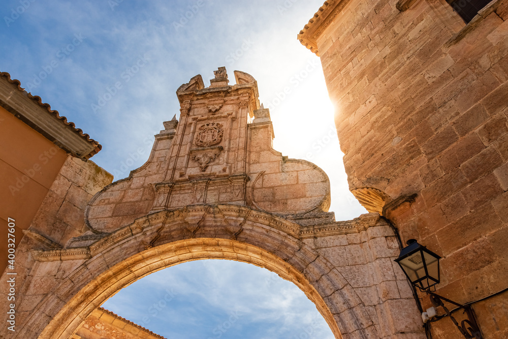 Medieval castle arch with sun flare Stock Photo | Adobe Stock