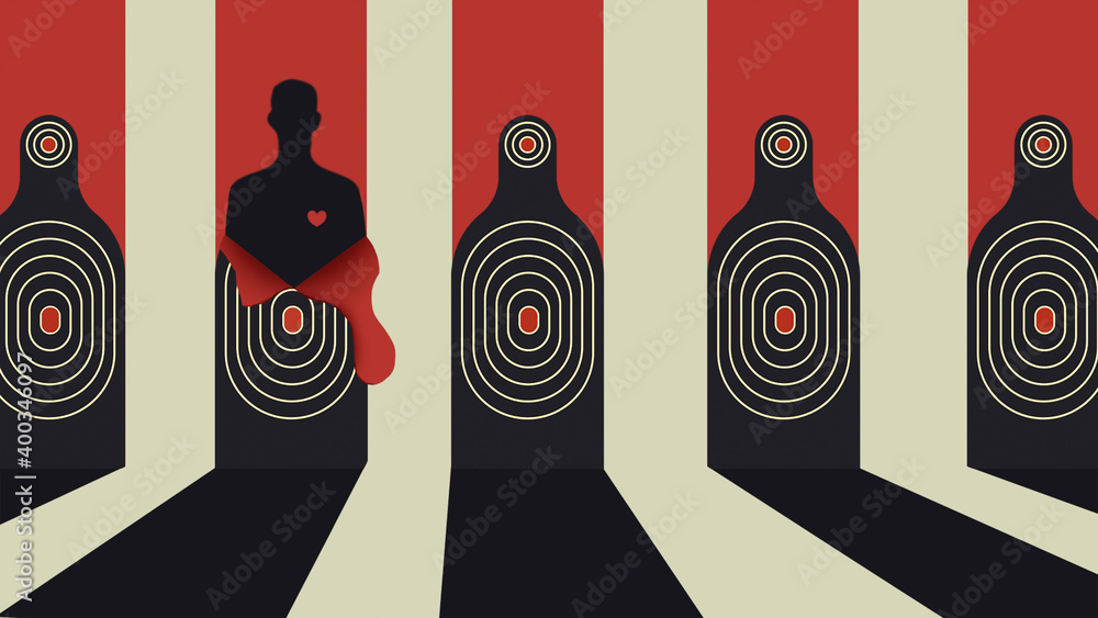 Flat abstract illustration of human targets with dash markings in ...