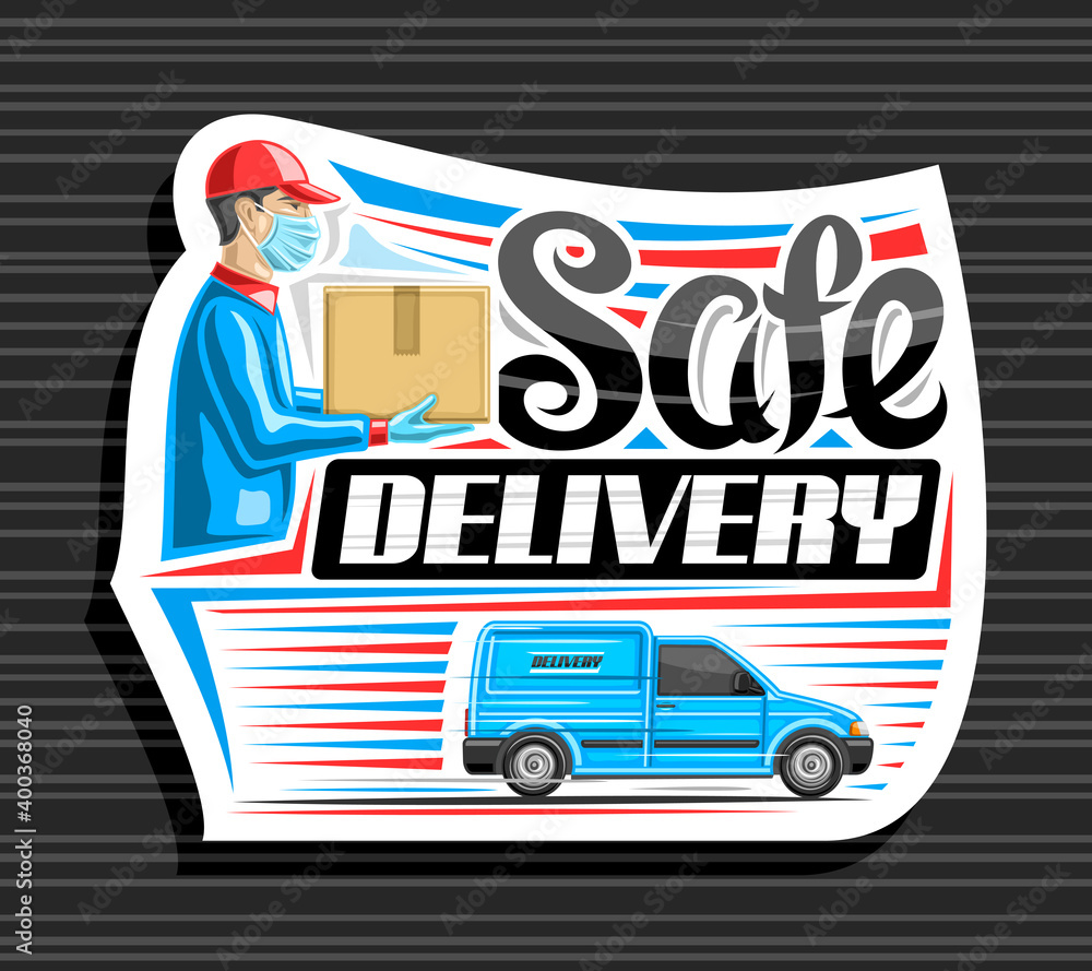 Vector logo for Safe Delivery, cut paper sign with illustration of man ...