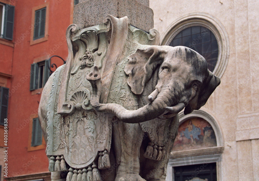 View of Elephant and Obelisk statue designed by the Italian artist Gian ...