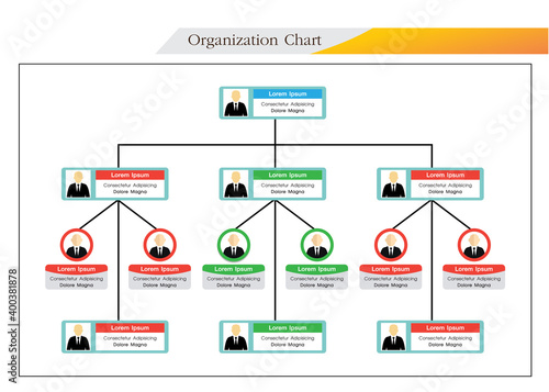 Organization Chart Infographics with People Icon and Abstract Line ...
