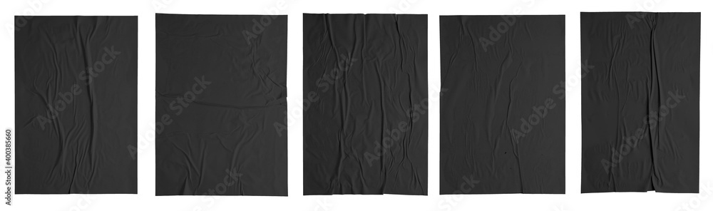black paper wrinkled poster template , blank glued creased paper sheet ...