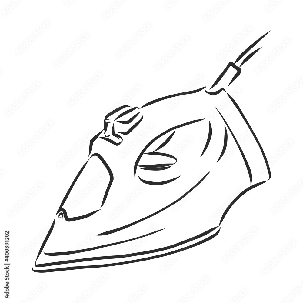 electric iron cartoon vector and illustration, black and white, hand ...