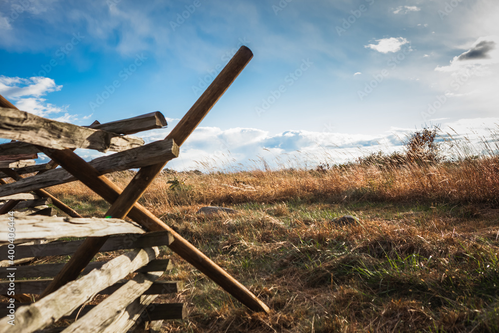 Virginia worm fence or split rail fence constructed of wood located at ...