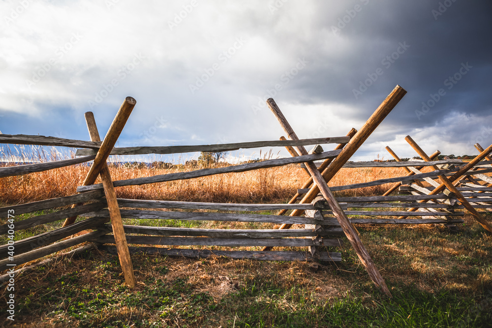 Virginia worm fence or split rail fence constructed of wood located at ...