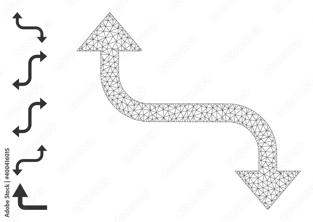Mesh network opposite bend arrow icon with simple carcass created from ...