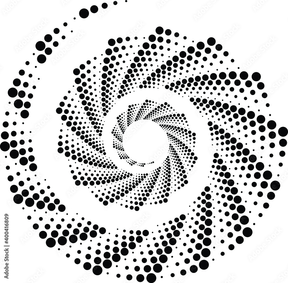 Dotted, dots, speckles abstract concentric circle. Spiral, swirl, twirl ...