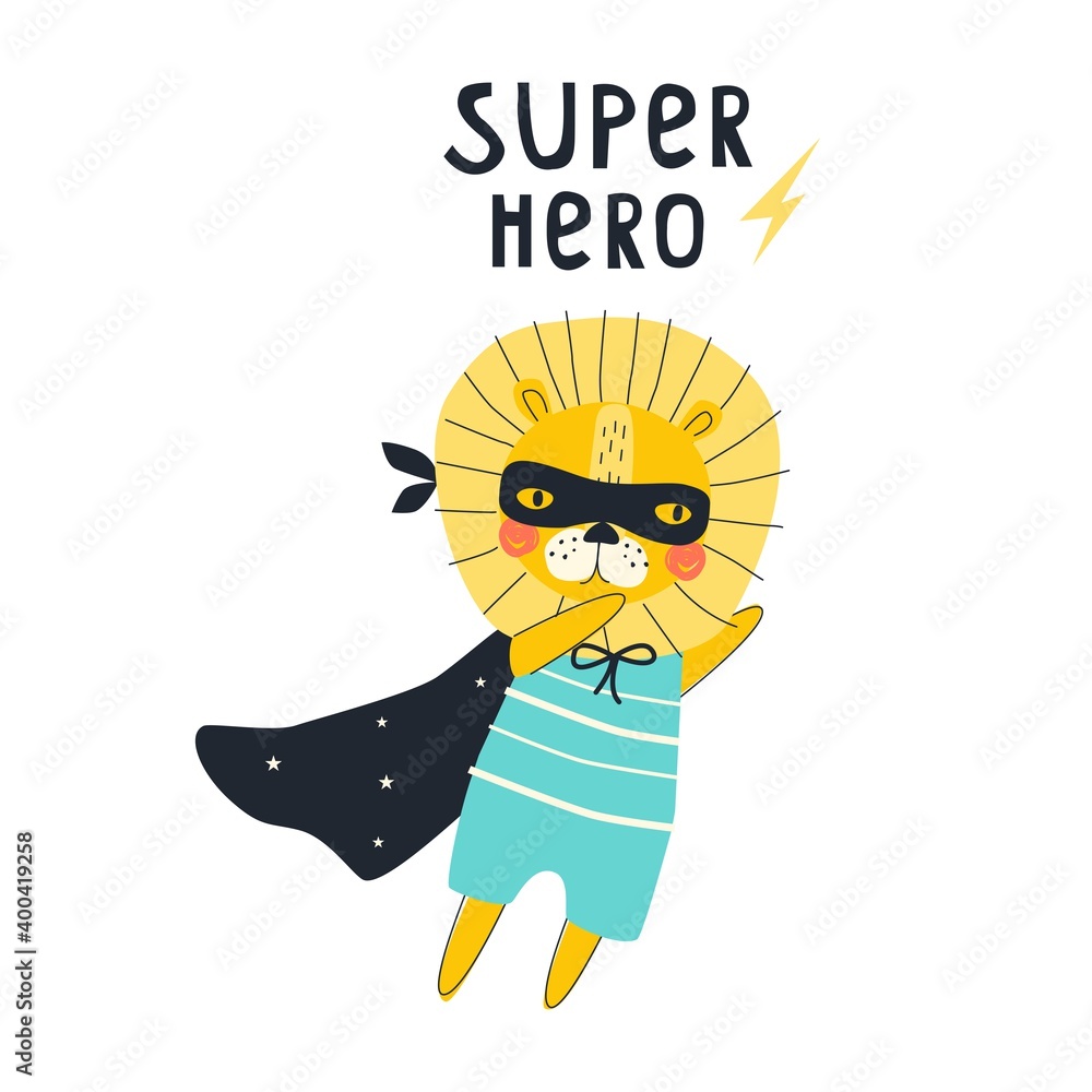 Super hero lion cub isolated on white background. vector illustration ...