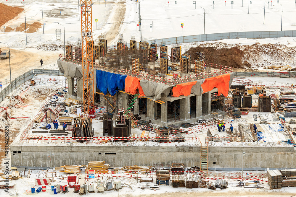 Construction of reinforced concrete base plate of monolithic ...