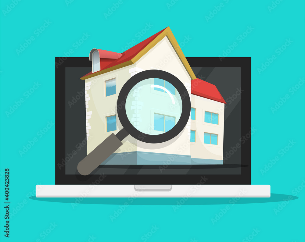 Digital online searching or reviewing real estate house for buy or rent ...