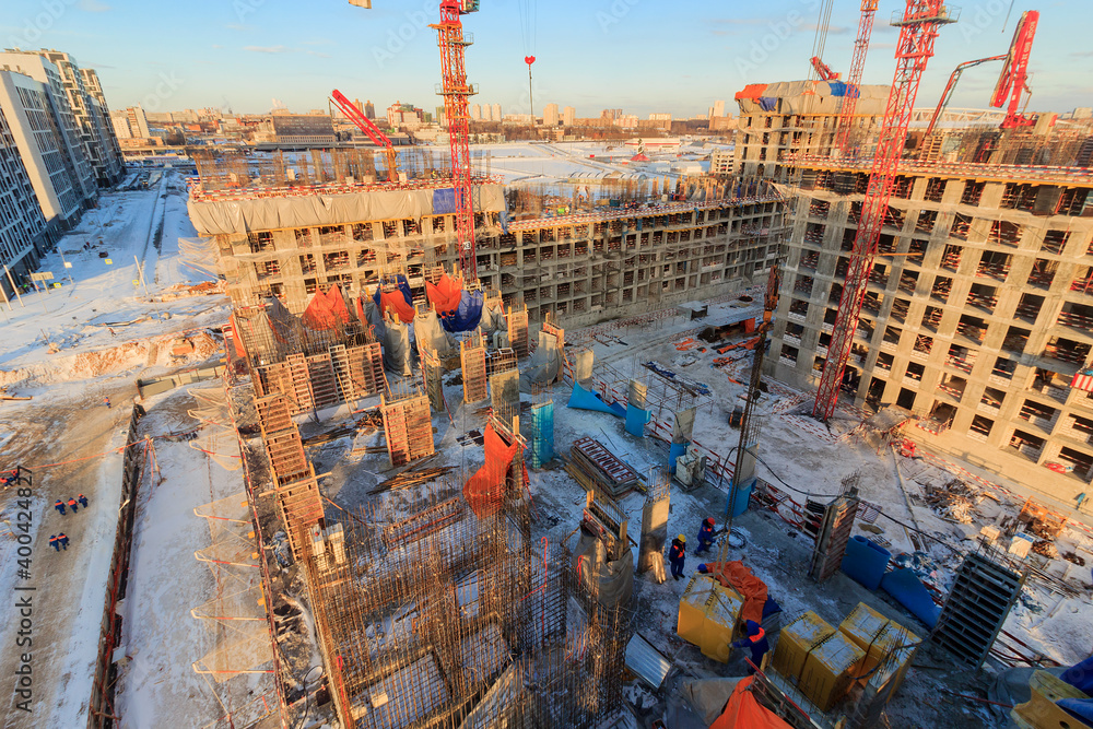 Construction of building Construction of apartment house. Concrete slab ...