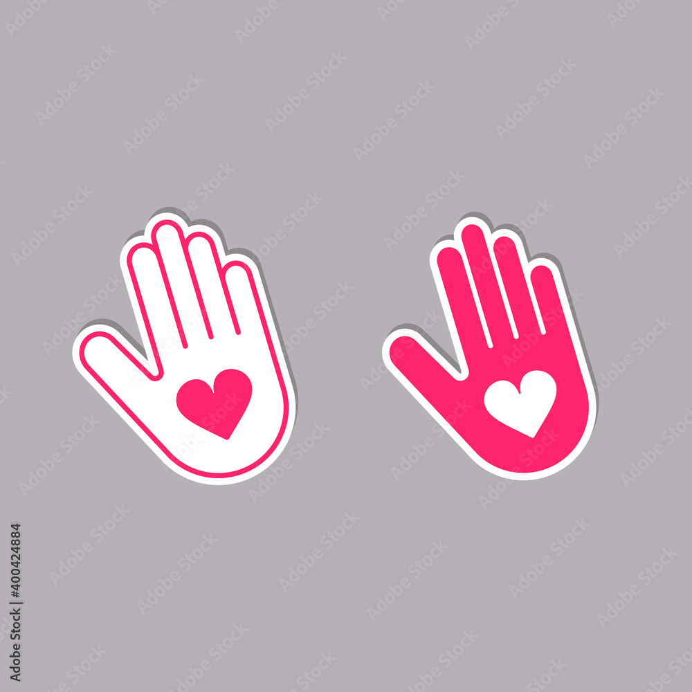 Human Palm with Heart Inside icon, Stiker Logo Design Vector isolated ...