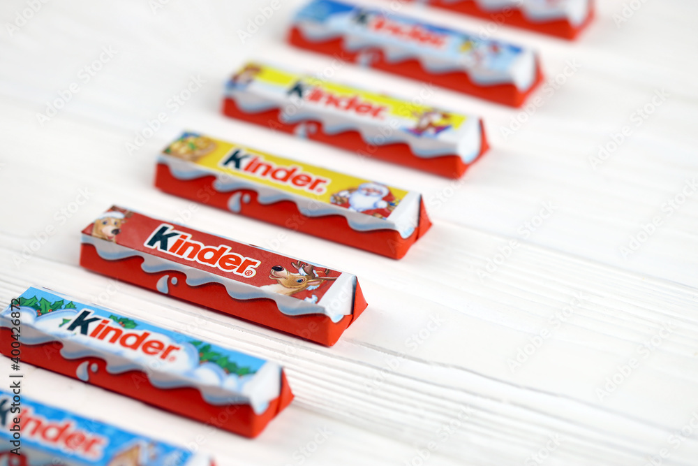 Kinder small Chocolate bars in paper wrappings made by Ferrero SpA ...