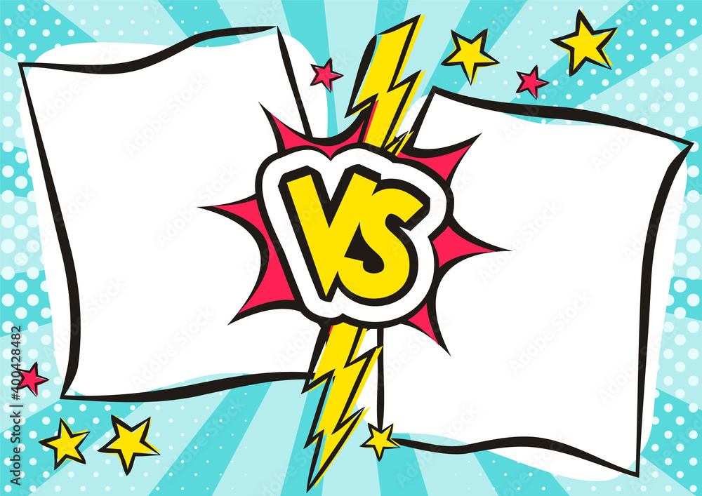 Vs comics book collision frames with cartoon text speech bubbles and ...