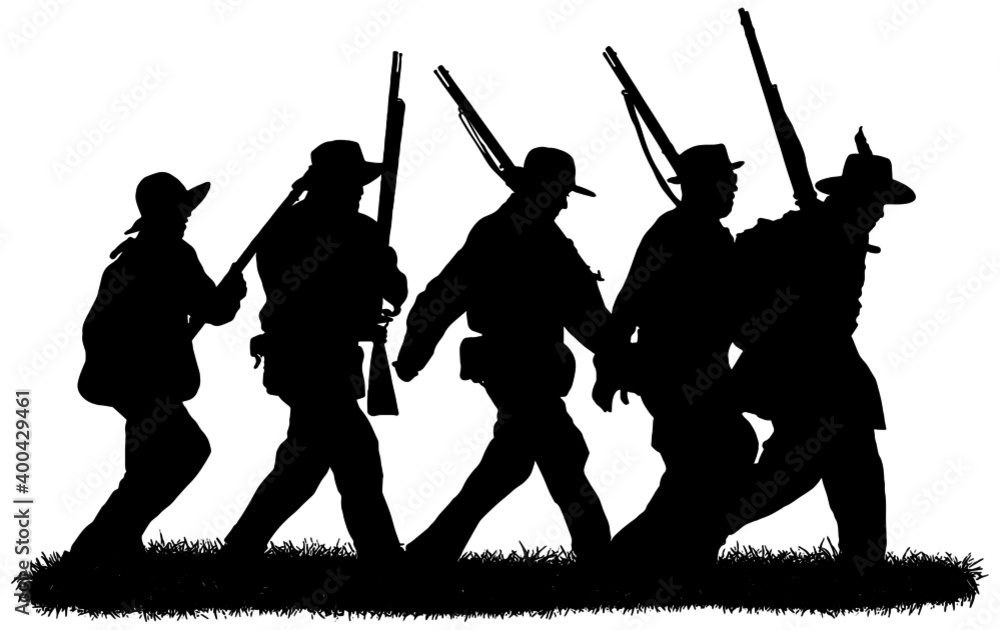 group of american civil war soldiers silhouettes in black on white ...