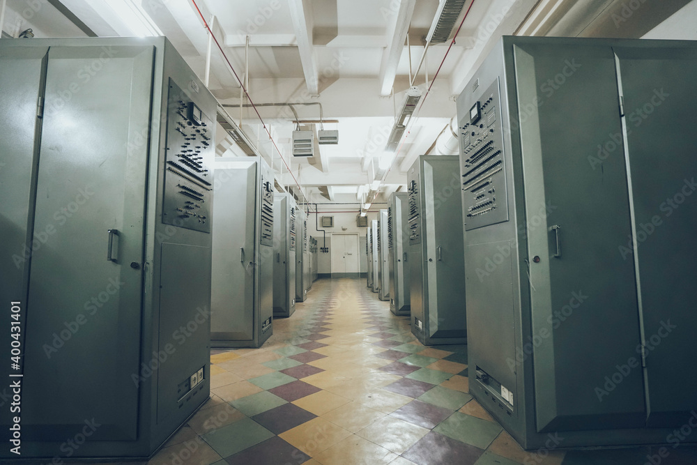 Computer center cabinets from the Soviet Union times. Computer of the ...