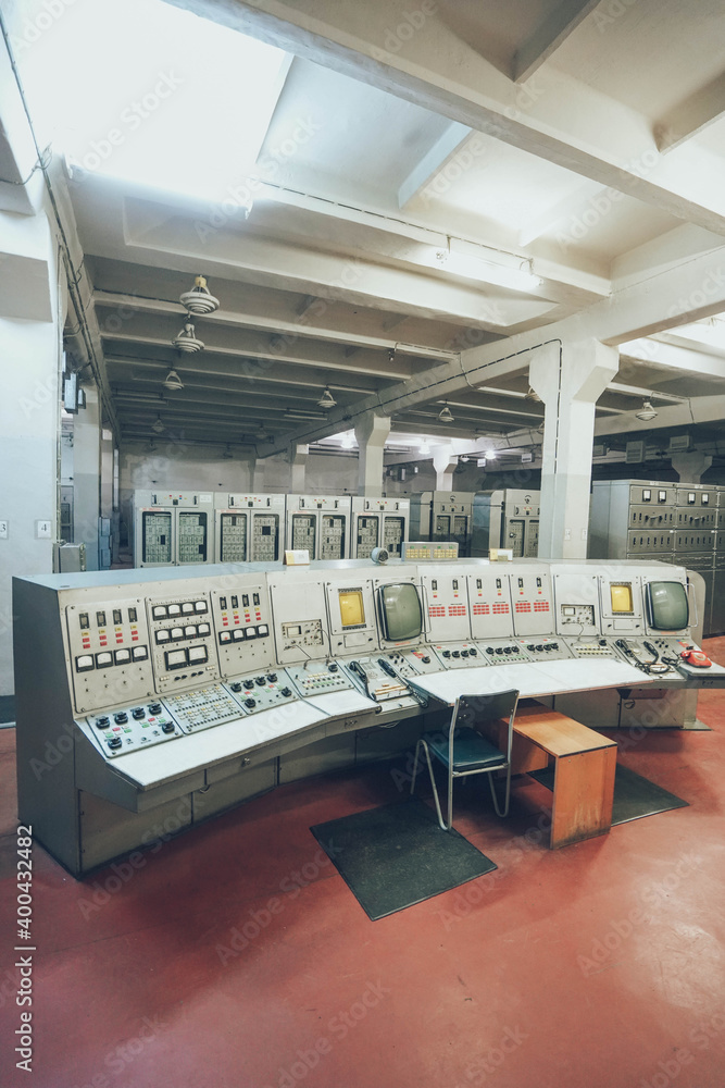 Computer center cabinets from the Soviet Union times. Computer of the ...