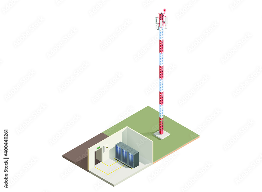 Cell tower base station isolated isometric illustration Stock Vector ...