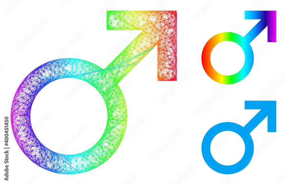 Rainbow colored wire frame male symbol, and solid rainbow gradient male ...