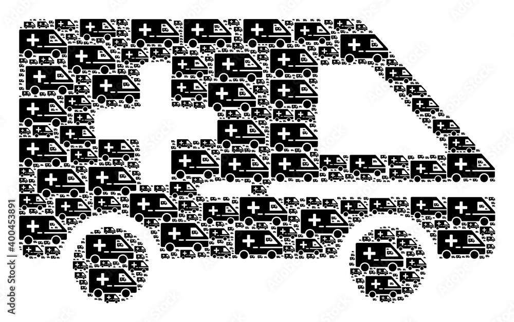 Recursion combination of medical emergency car. Flat vector medical ...