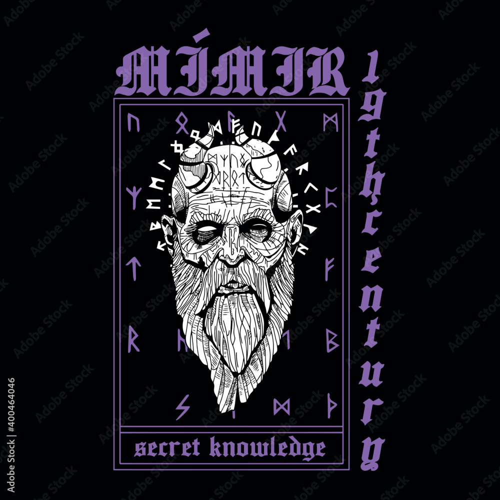 Norse mythology Mimir with slogan Vector design for t-shirt graphics ...